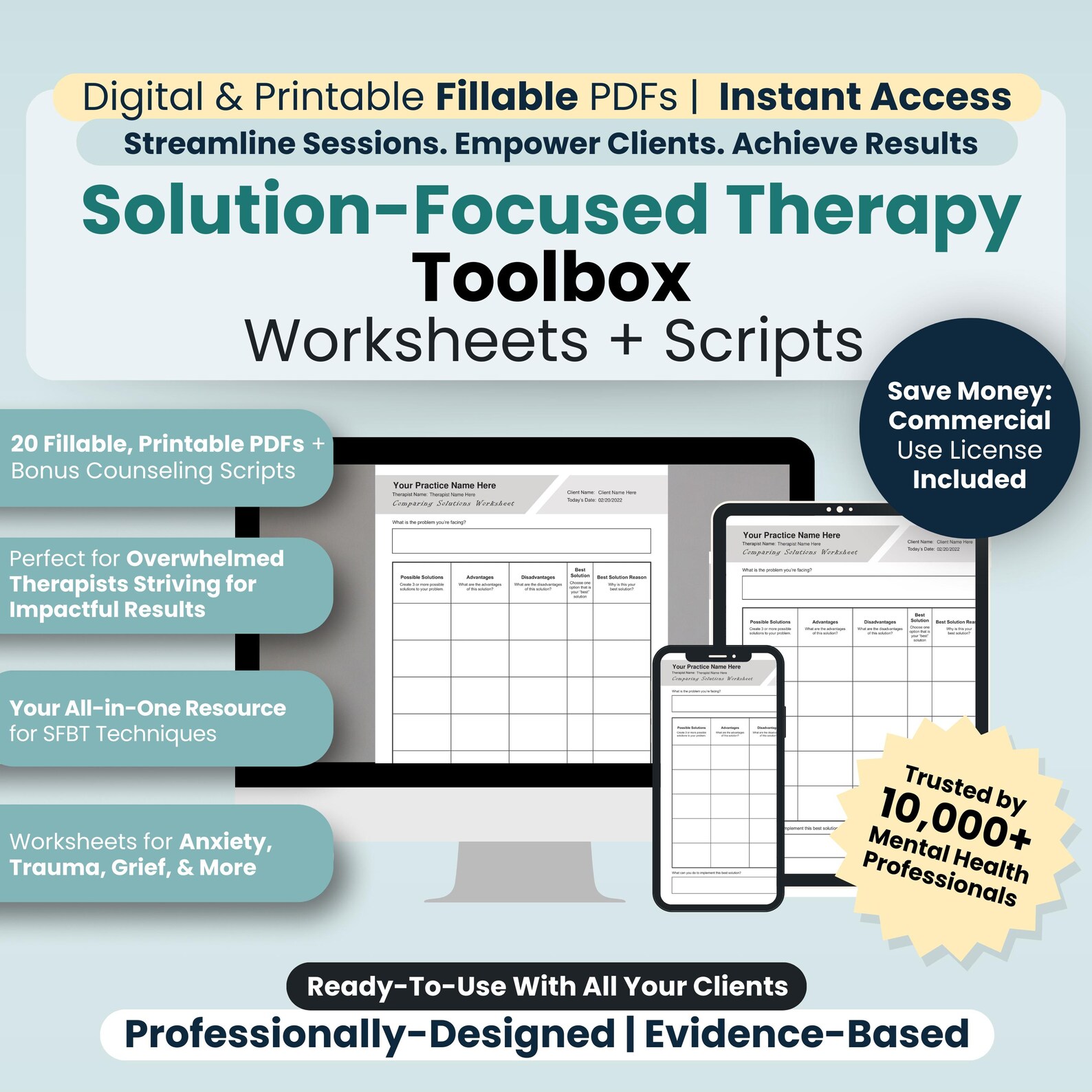Solution Focused Therapy Worksheets Bundle, 20 Fillable/printable PDF ...