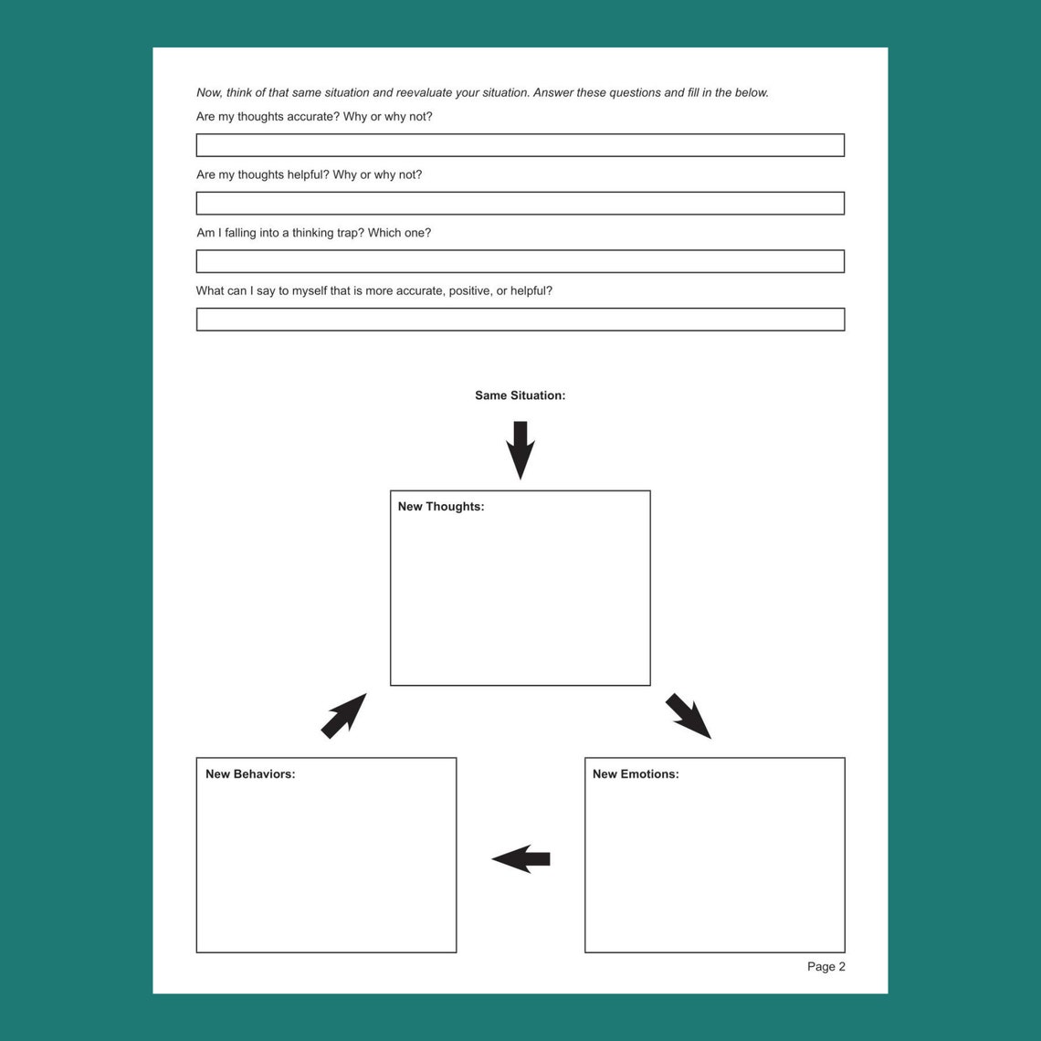 CBT: Cognitive Triangle Worksheet | Editable / Fillable PDF | for ...