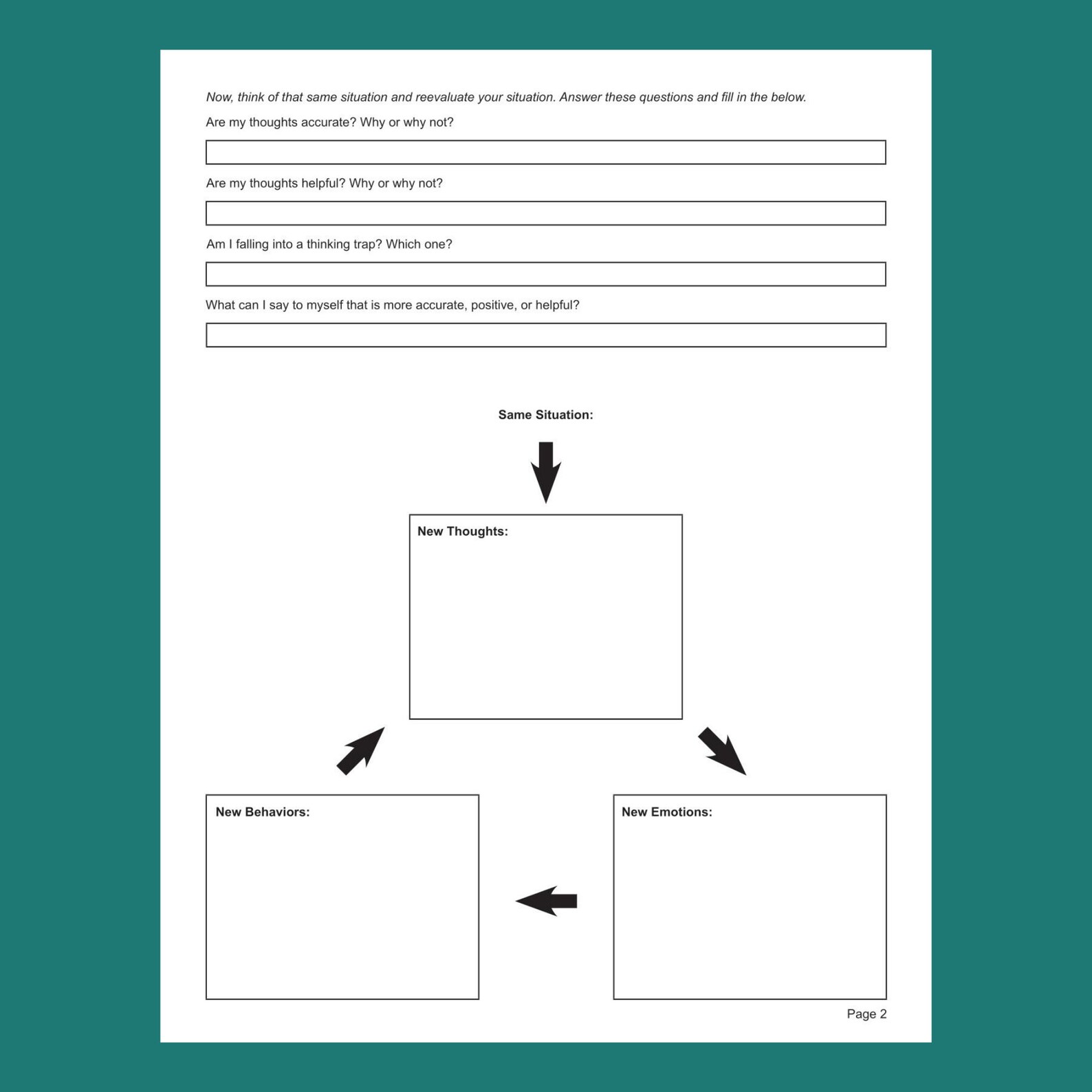 CBT: Cognitive Triangle Worksheet | Editable / Fillable PDF | for ...