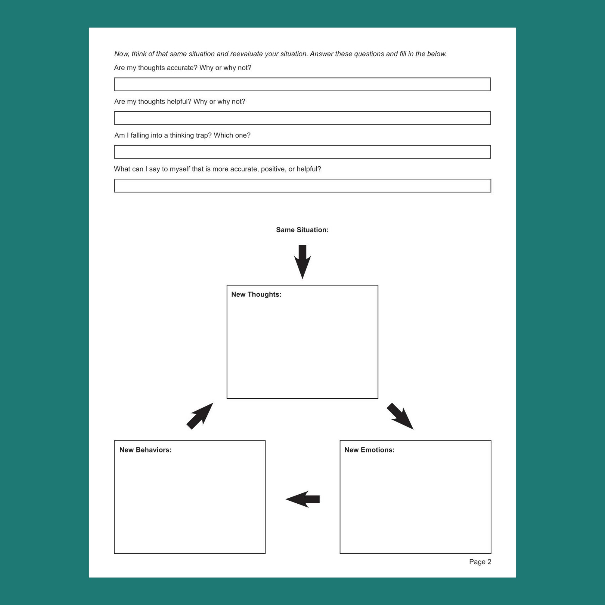 CBT: Cognitive Triangle Worksheet | Editable / Fillable PDF | for ...