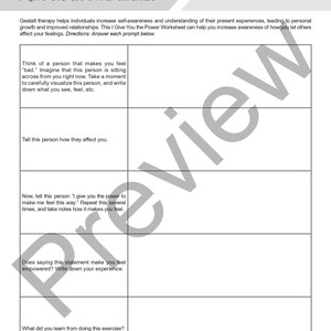 Gestalt Therapy I Give You the Power Worksheet | Editable / Fillable ...