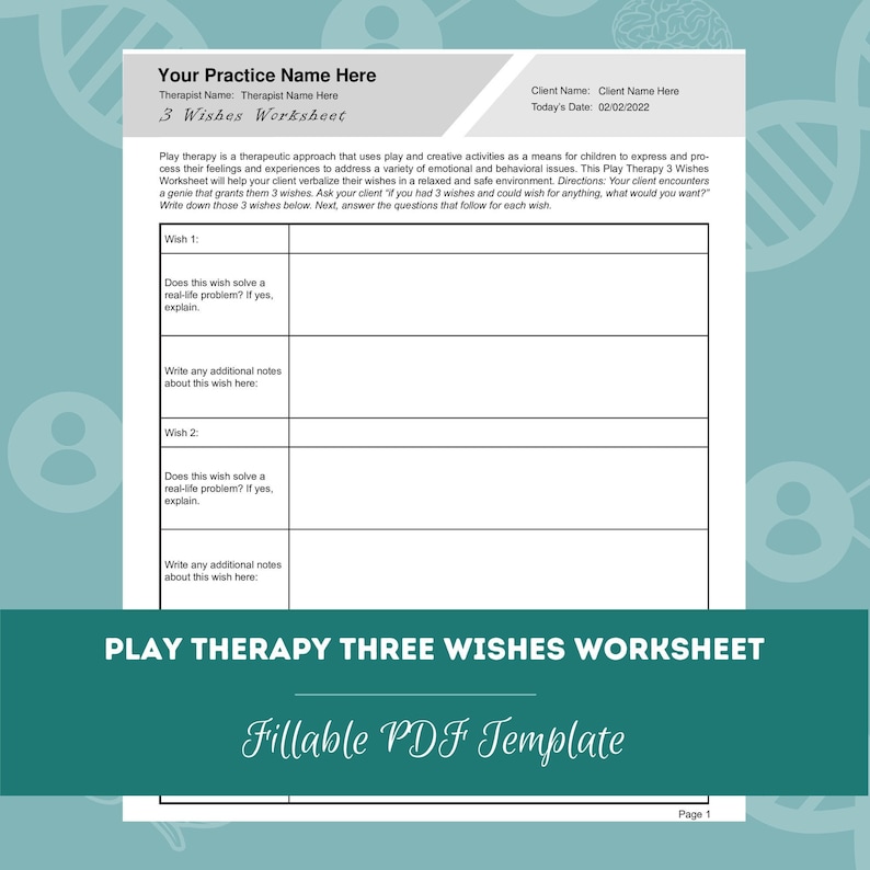 Play Therapy Three Wishes Worksheet | Editable / Fillable PDF Template ...
