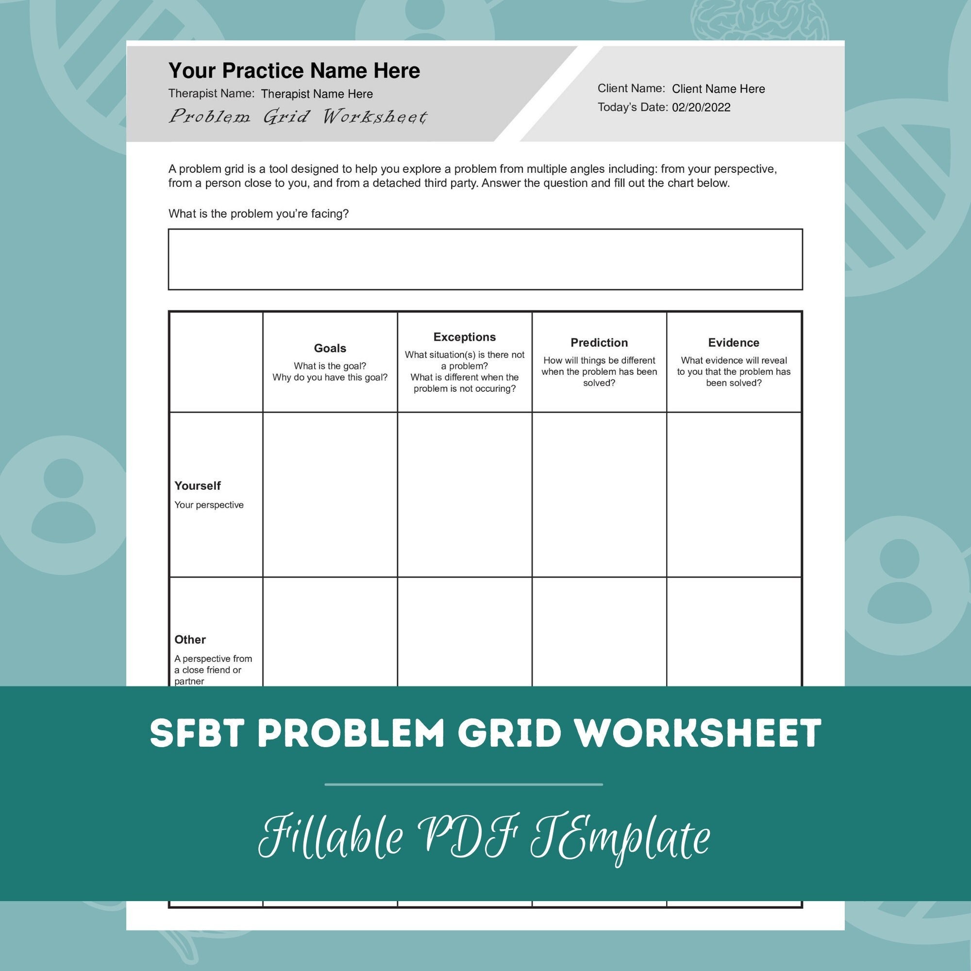 SFBT Problem Grid Worksheet | Editable / Fillable PDF Template | for ...