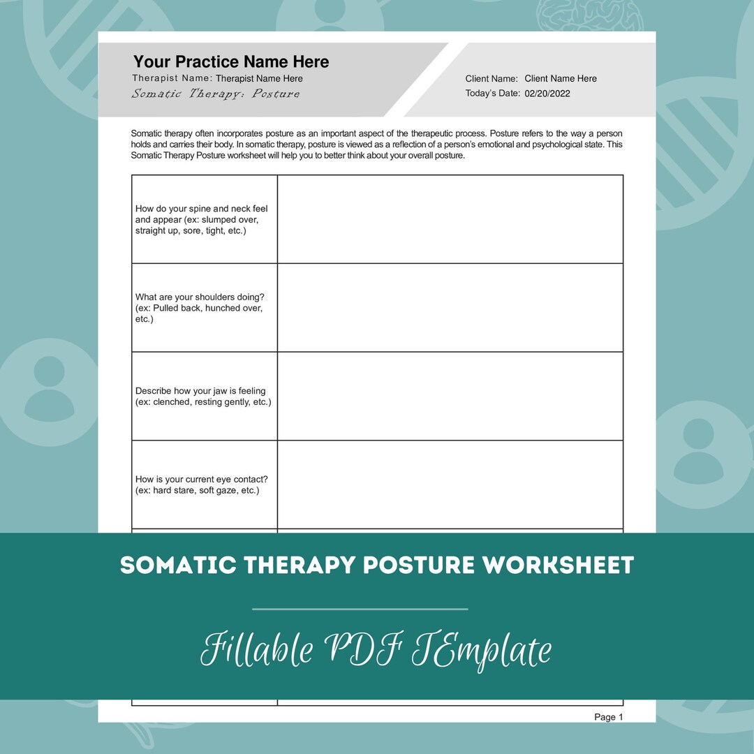 Somatic Therapy Posture Worksheet | Editable / Fillable PDF Template ...