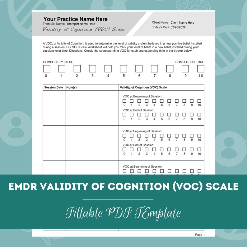 EMDR Validity of Cognition (VOC) Scale | Editable / Fillable PDF ...