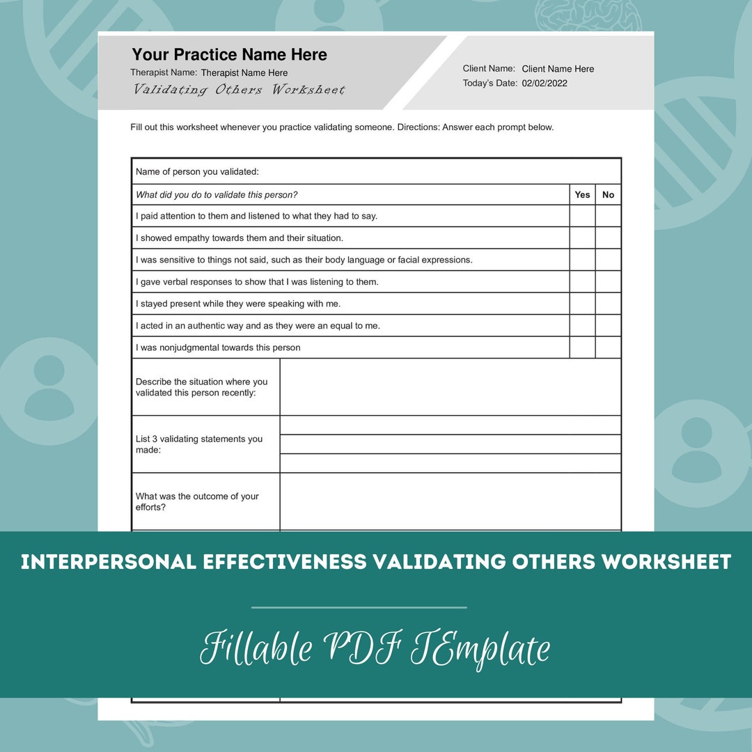 Interpersonal Effectiveness Validating Others Worksheet | Editable ...