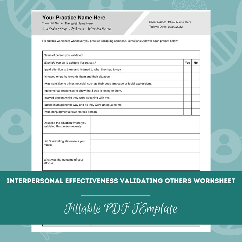 Interpersonal Effectiveness Validating Others Worksheet | Editable ...