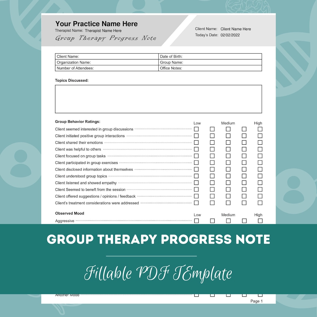 Group Therapy Progress Note | Editable / Fillable PDF Template | for ...