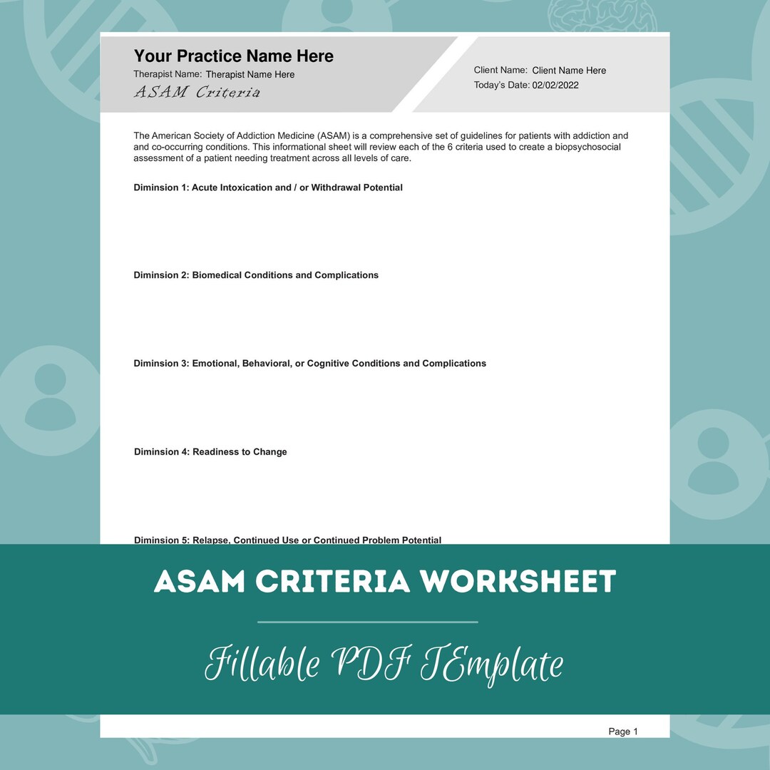 ASAM Criteria Worksheet | Editable / Fillable PDF Template | for ...