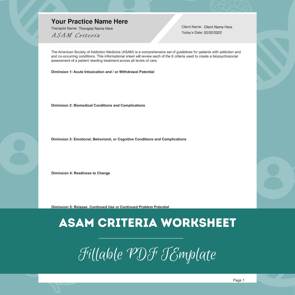 ASAM Criteria Worksheet | Editable / Fillable PDF Template | for ...