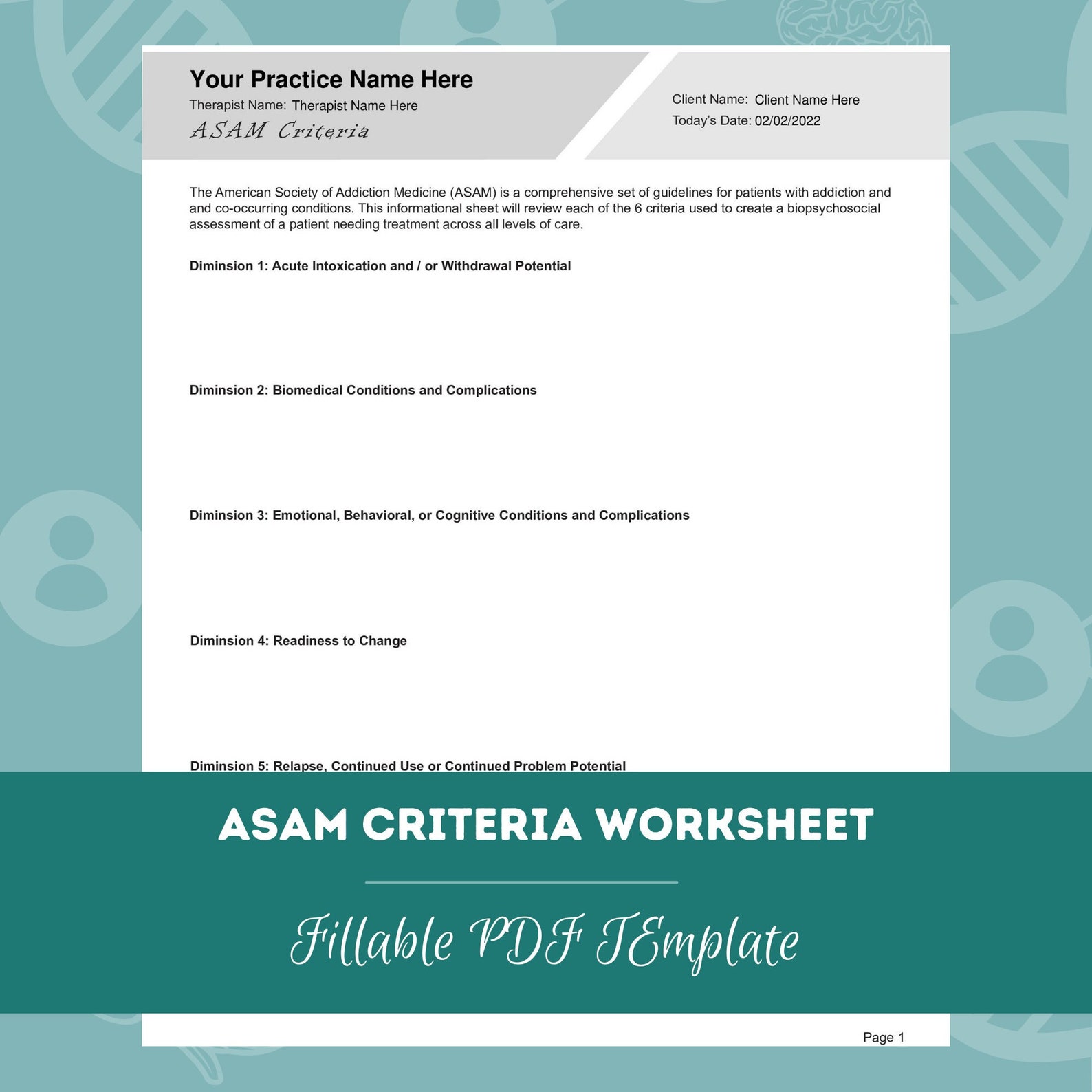 ASAM Criteria Worksheet | Editable / Fillable PDF Template | for ...