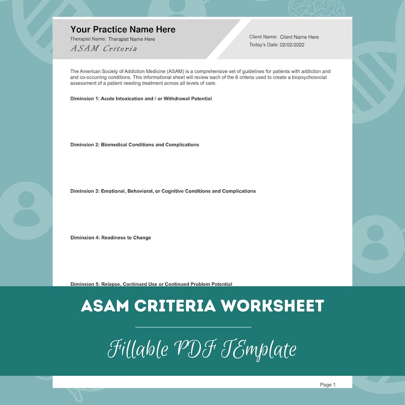 ASAM Criteria Worksheet | Editable / Fillable PDF Template | for ...