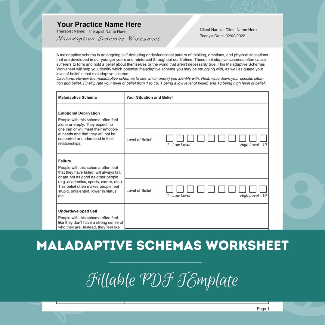 Maladaptive Schemas Worksheet | Editable / Fillable PDF Template | for Counselors, Psychologists ...