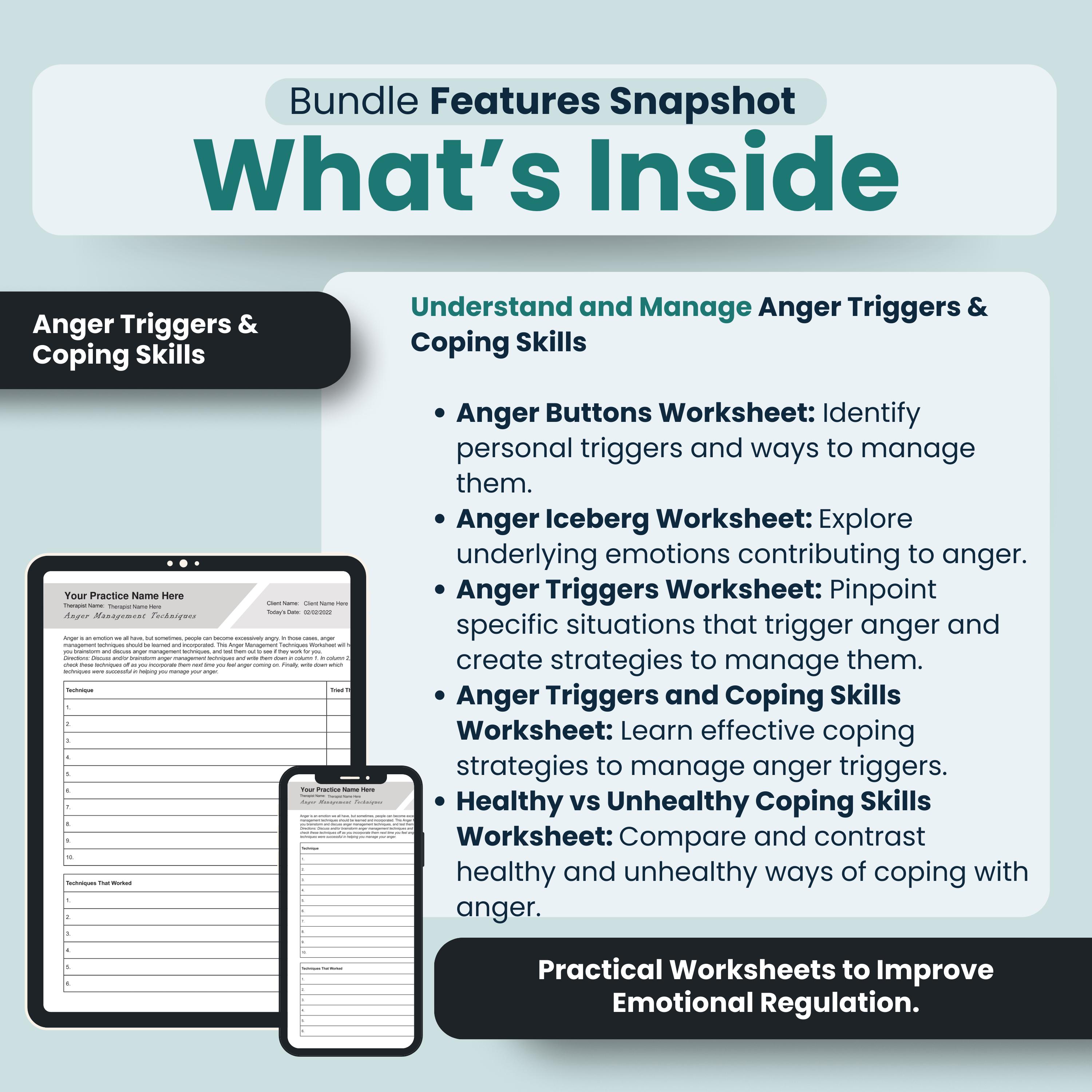 Anger Management Worksheets Bundle, 19 Fillable/printable PDF Templates ...