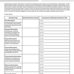 When Friends Cross My Boundaries Worksheet | Editable / Fillable ...