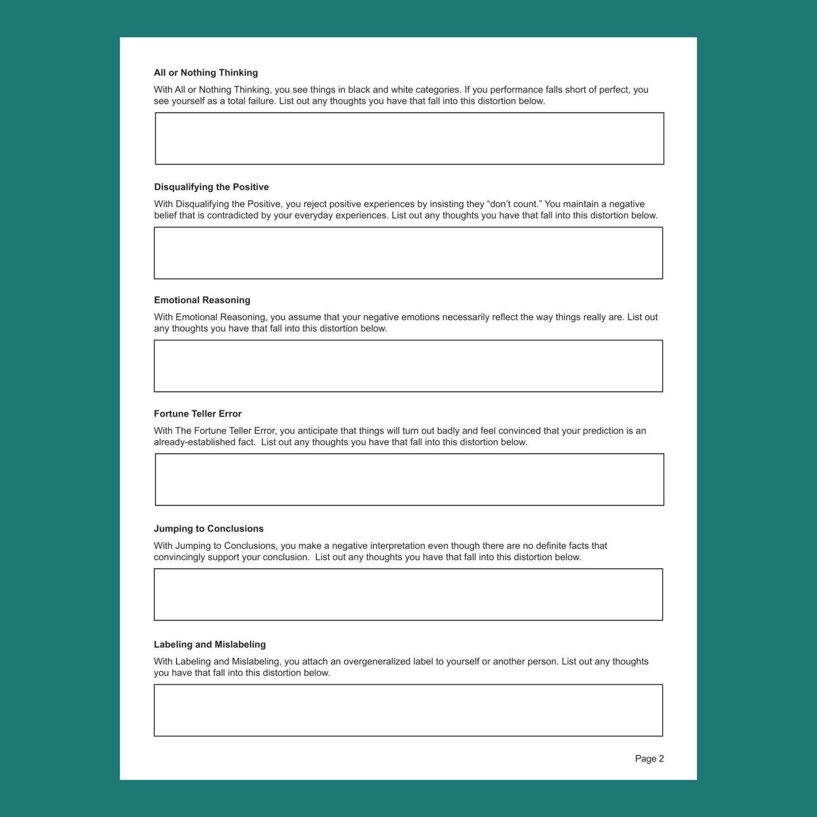 CBT: Cognitive Distortions Worksheet | Editable / Fillable PDF | for ...