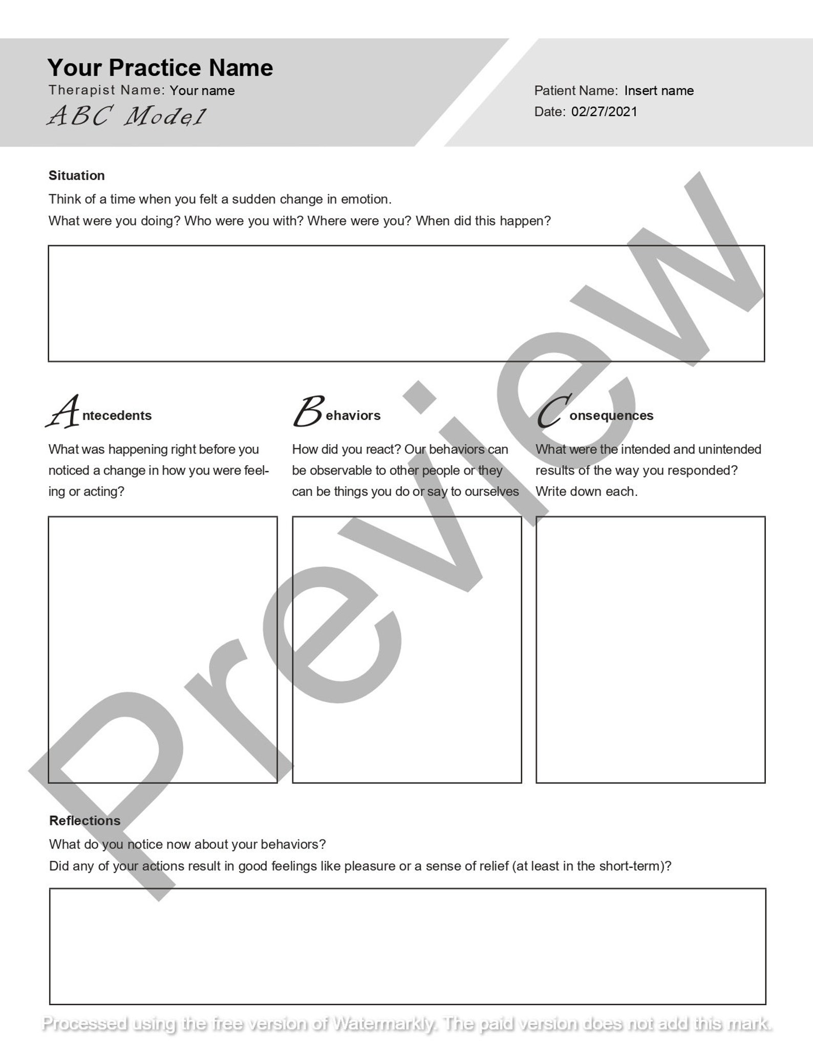 CBT: ABC Model Worksheet | Editable / Fillable PDF | for Counselors ...