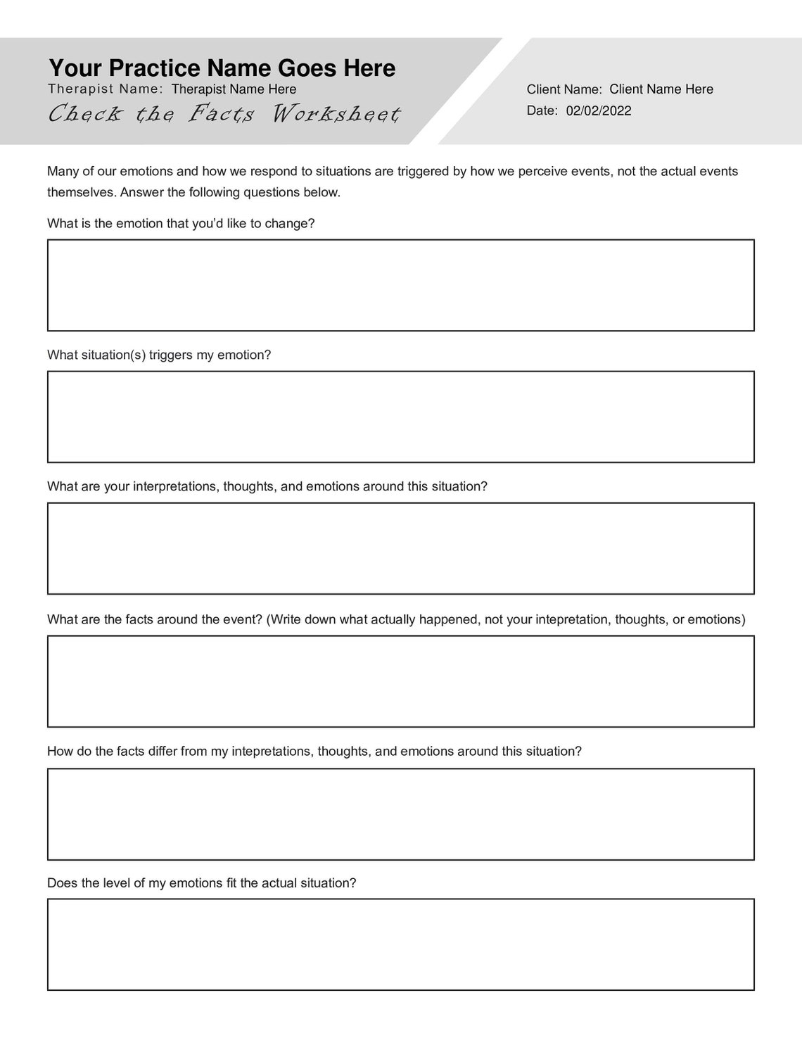 DBT Check the Facts Worksheet | Editable / Fillable PDF Template | for ...