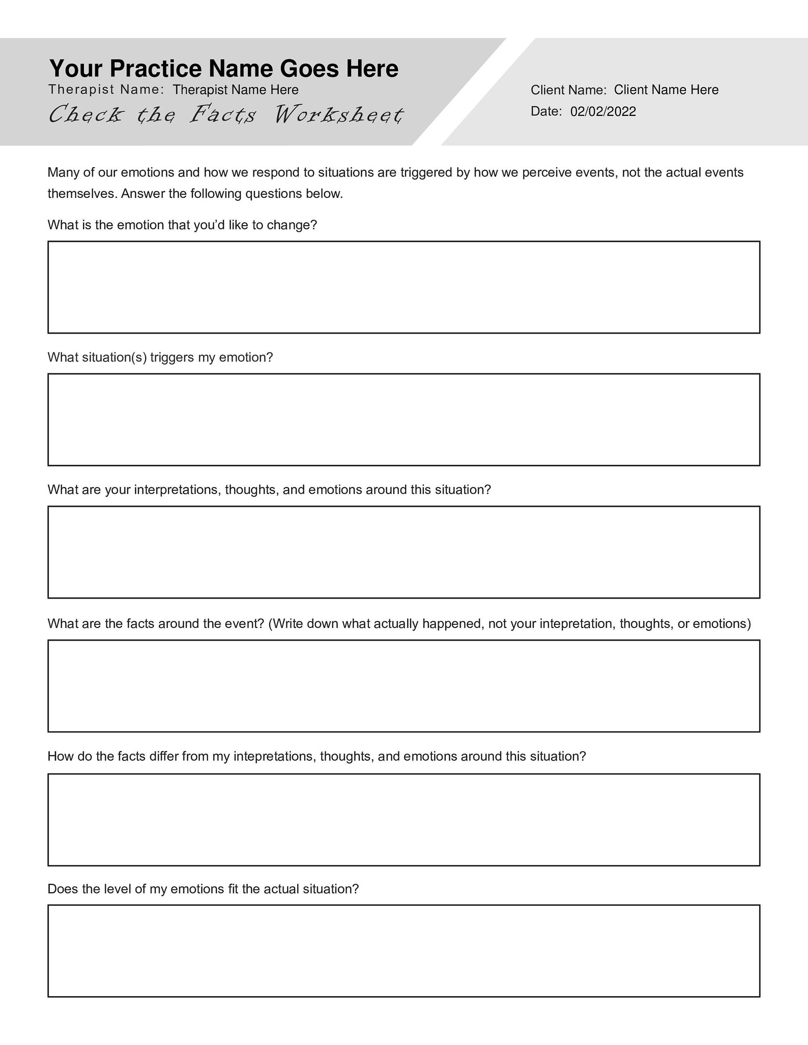 DBT Check the Facts Worksheet | Editable / Fillable PDF Template | for ...
