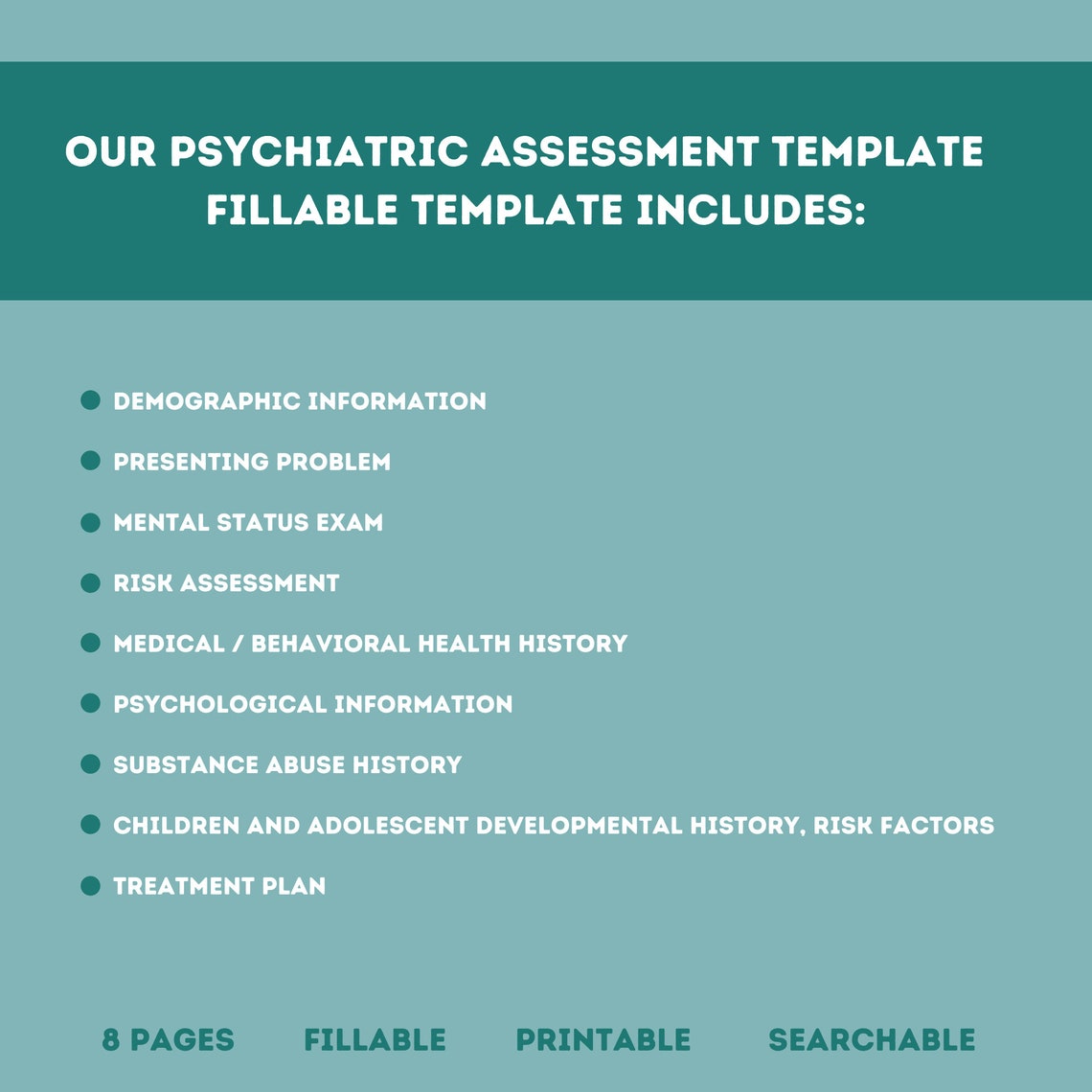 Psychiatric Assessment Template PDF for Psychiatrists Nurse - Etsy