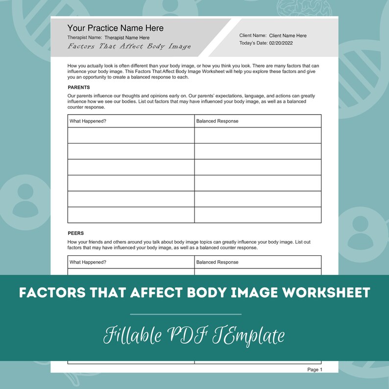 Factors That Affect Body Image Worksheet | Editable / Fillable PDF ...