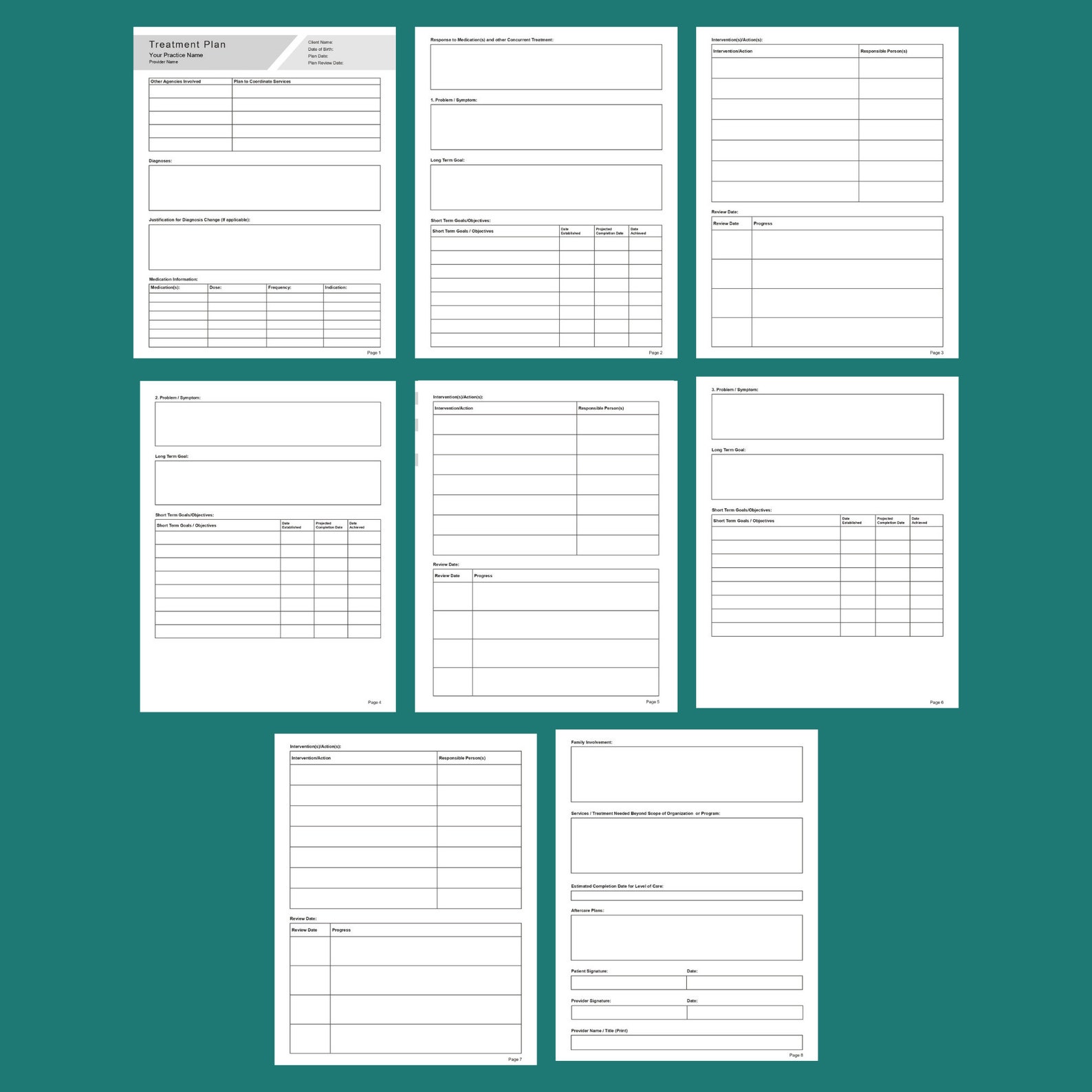 Counseling Treatment Plan Template for Mental Health Editable ...