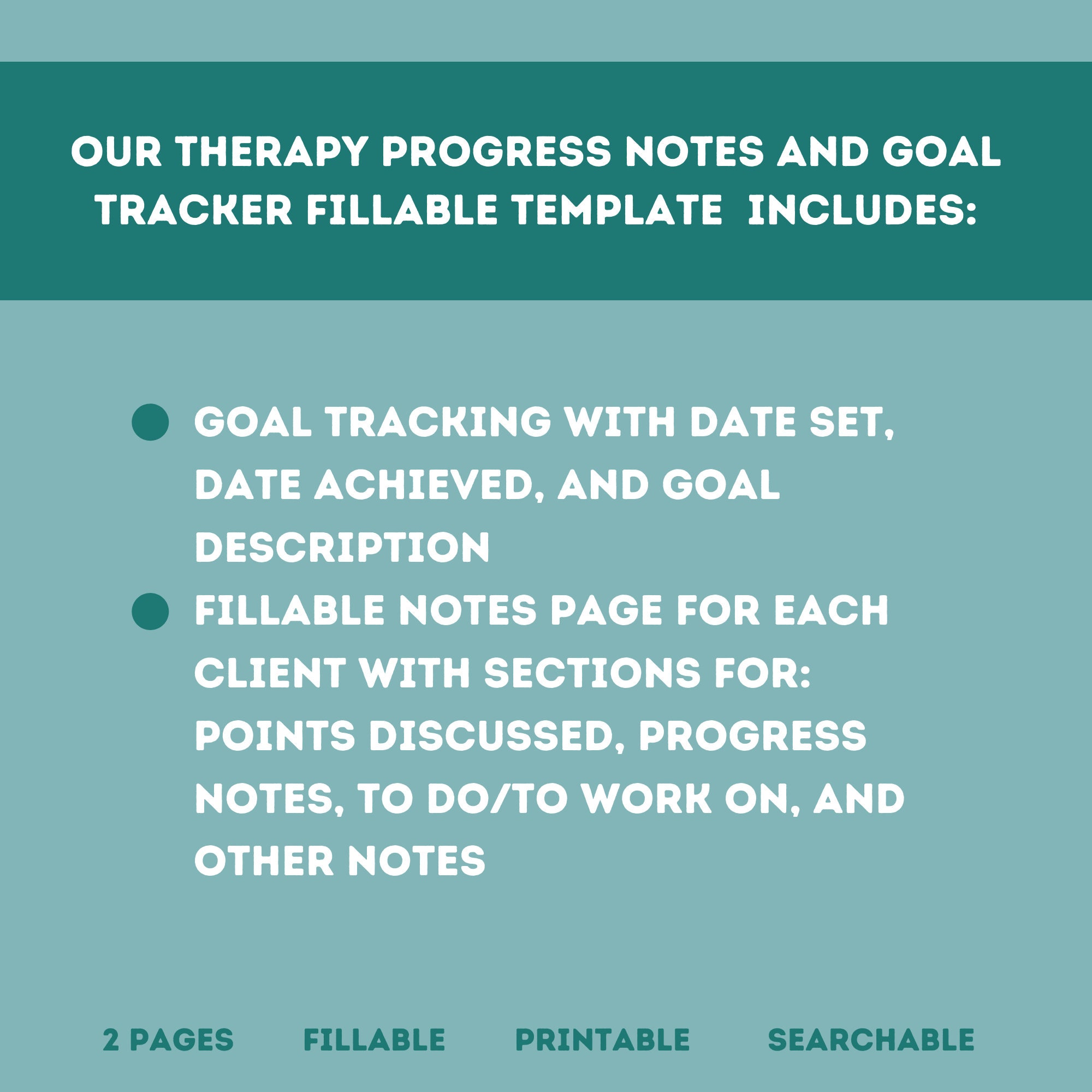 Therapy Progress Notes and Goals Editable Template PDF | Editable ...