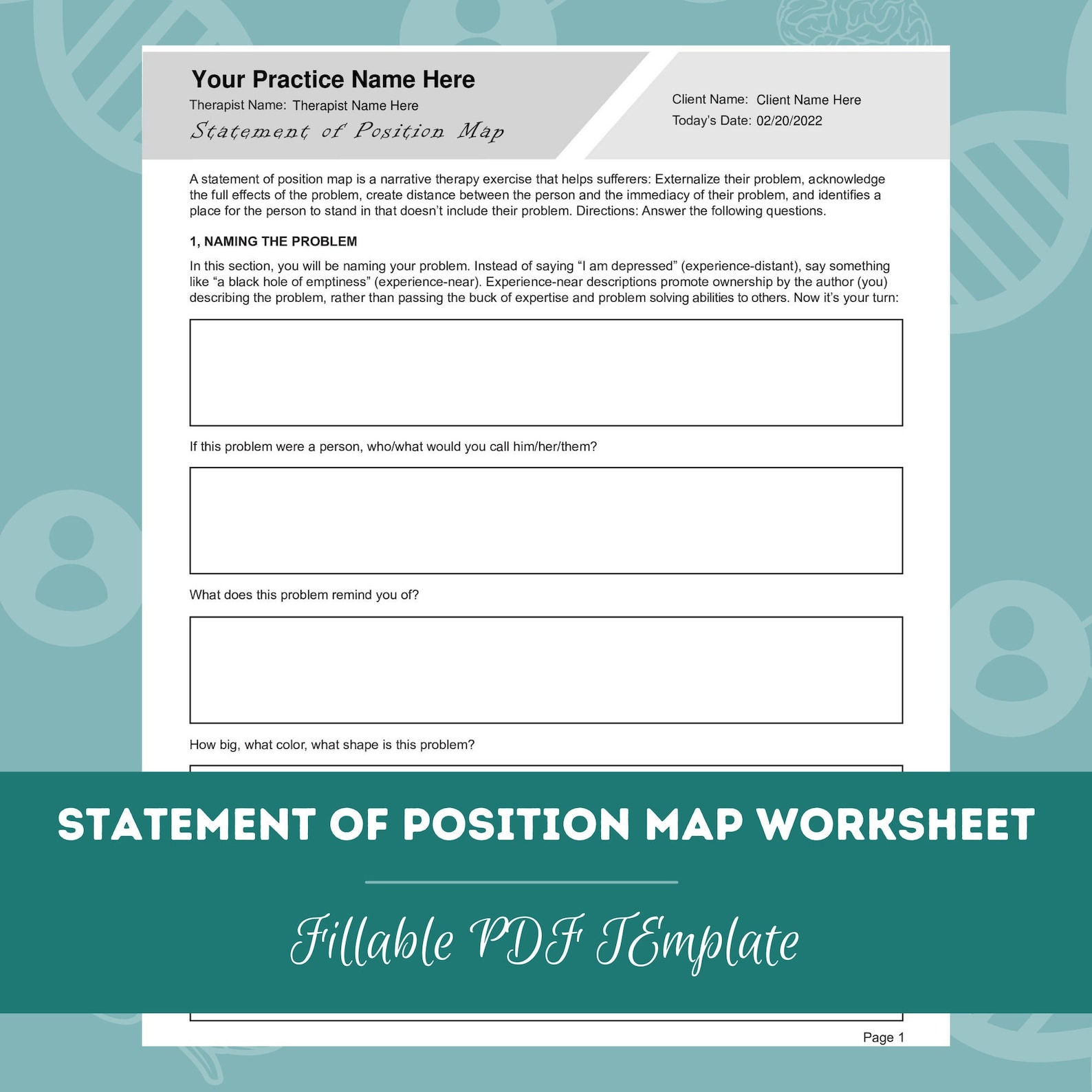 Narrative Therapy Statement of Position Map Worksheet | Editable ...