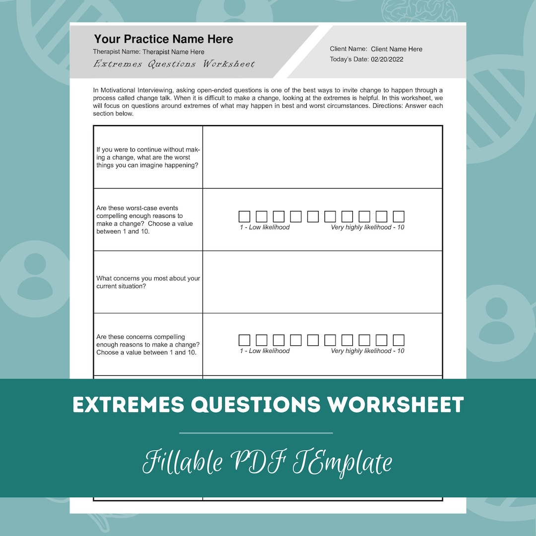 Motivational Interviewing Extremes Questions Worksheet Editable ...