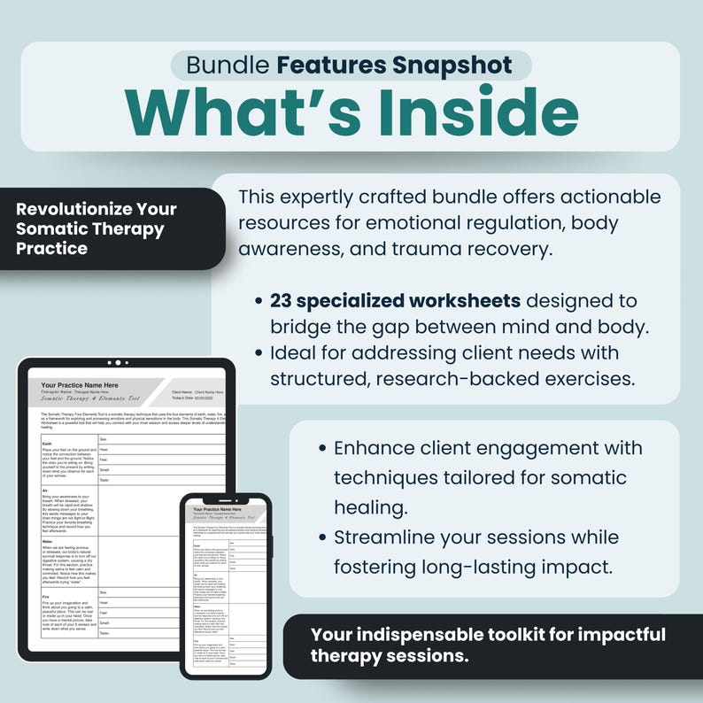 Somatic Therapy Worksheets Bundle, 23 Fillable/printable PDF Templates ...