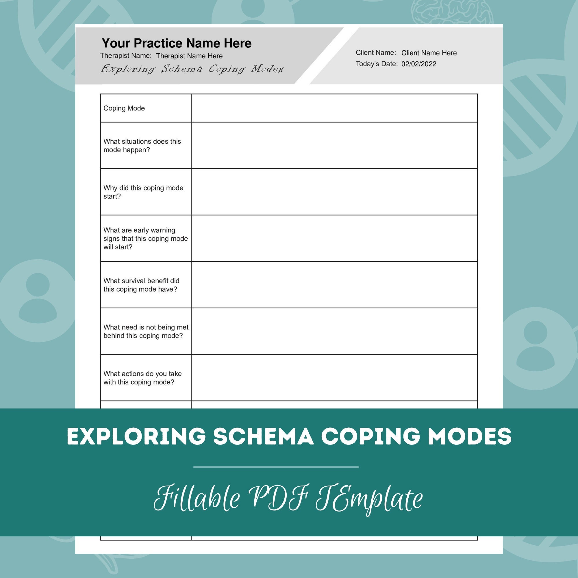Exploring Schema Coping Modes Worksheet Editable Fillable Etsy España