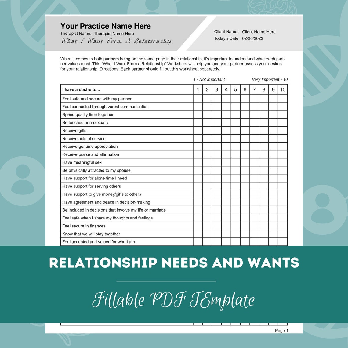 Relationship Needs and Wants Worksheet | Editable / Fillable PDF ...