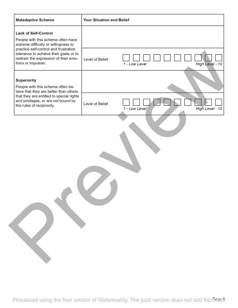 Maladaptive Schemas Worksheet Editable / Fillable PDF Template for ...