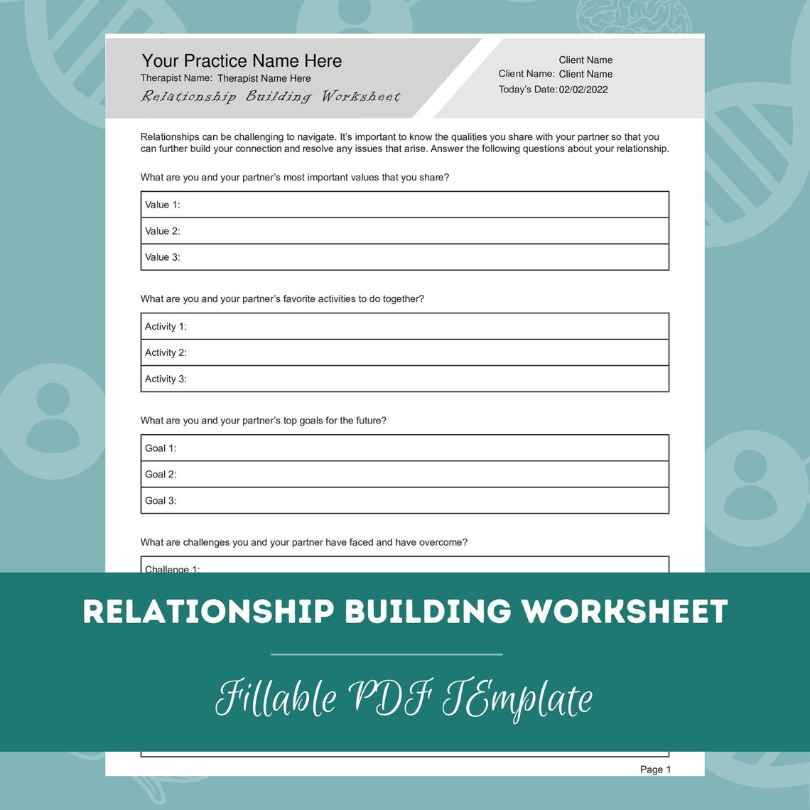Relationship Building Worksheet | Editable / Fillable PDF Template ...