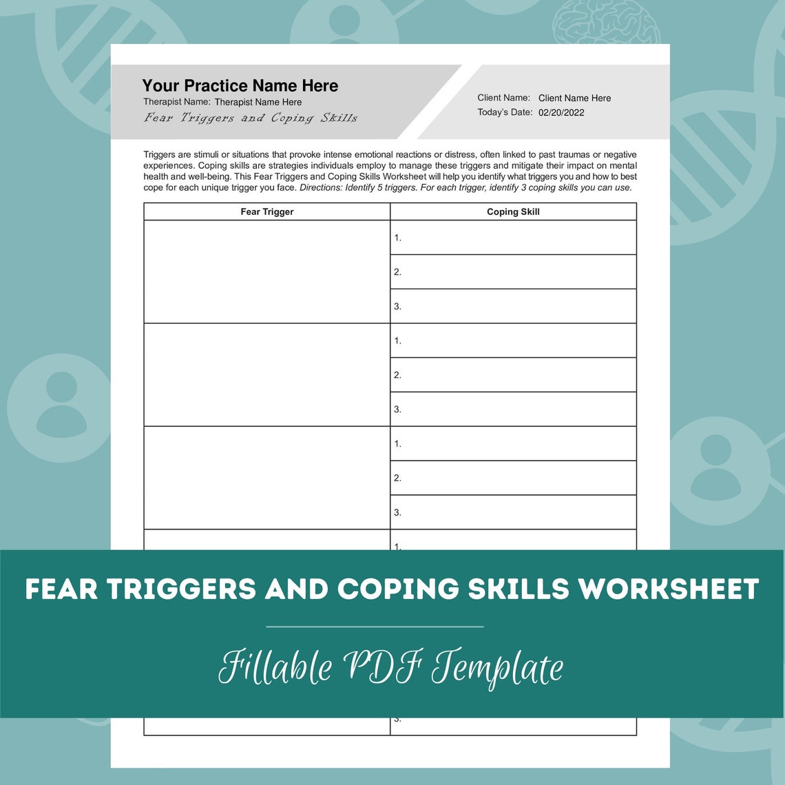Fear Triggers and Coping Skills Worksheet | Editable / Fillable PDF ...