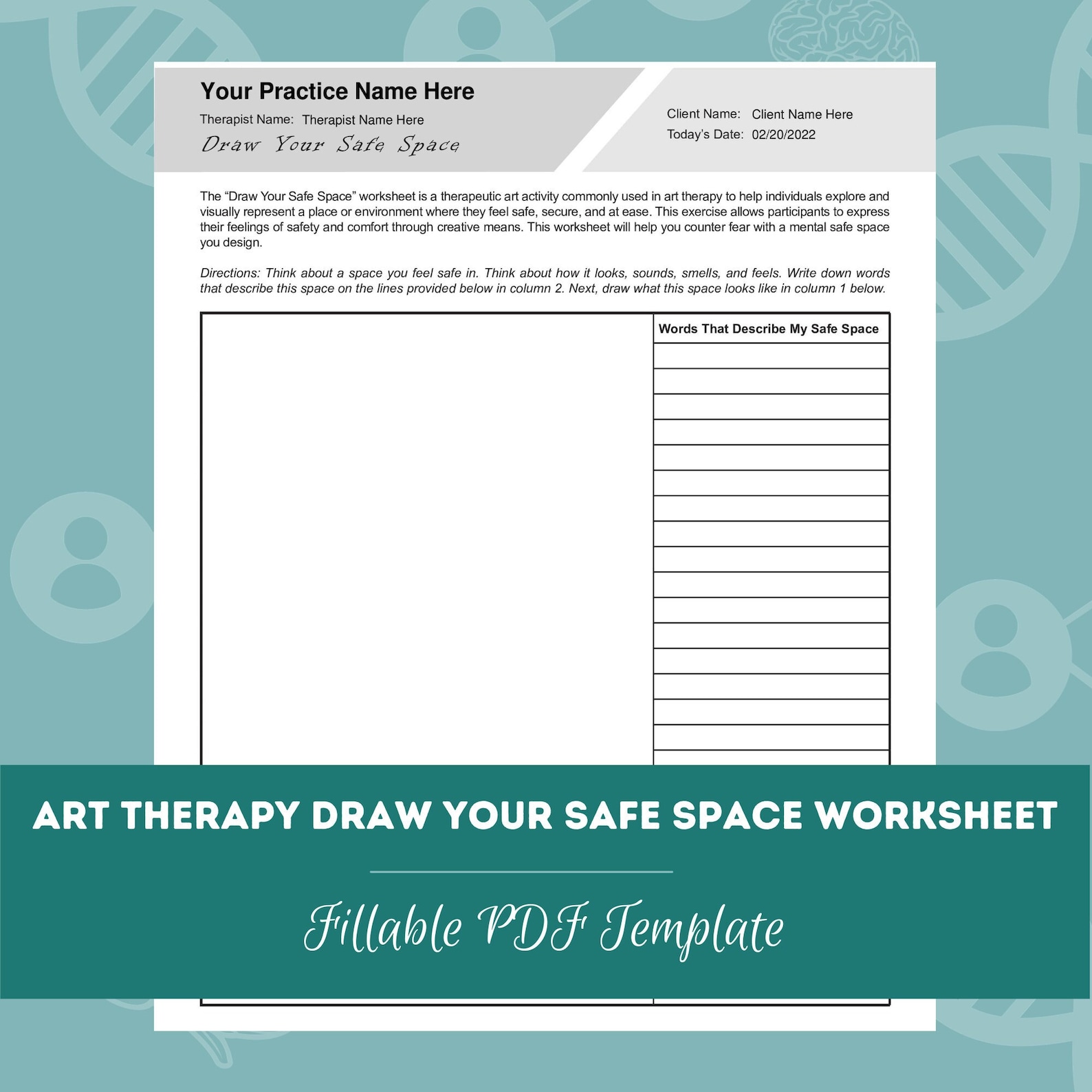 Art Therapy Draw Your Safe Space Worksheet | Editable / Fillable PDF ...