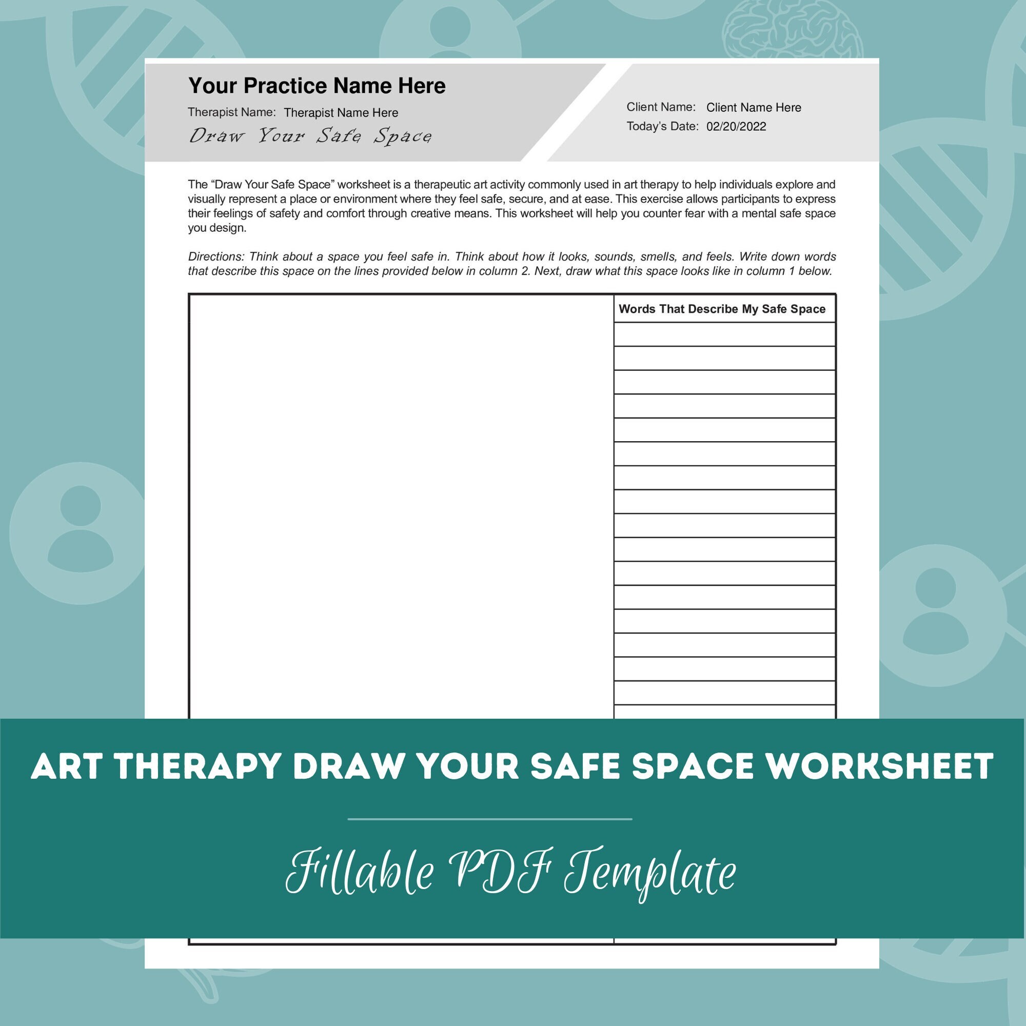 Art Therapy Draw Your Safe Space Worksheet | Editable / Fillable PDF ...