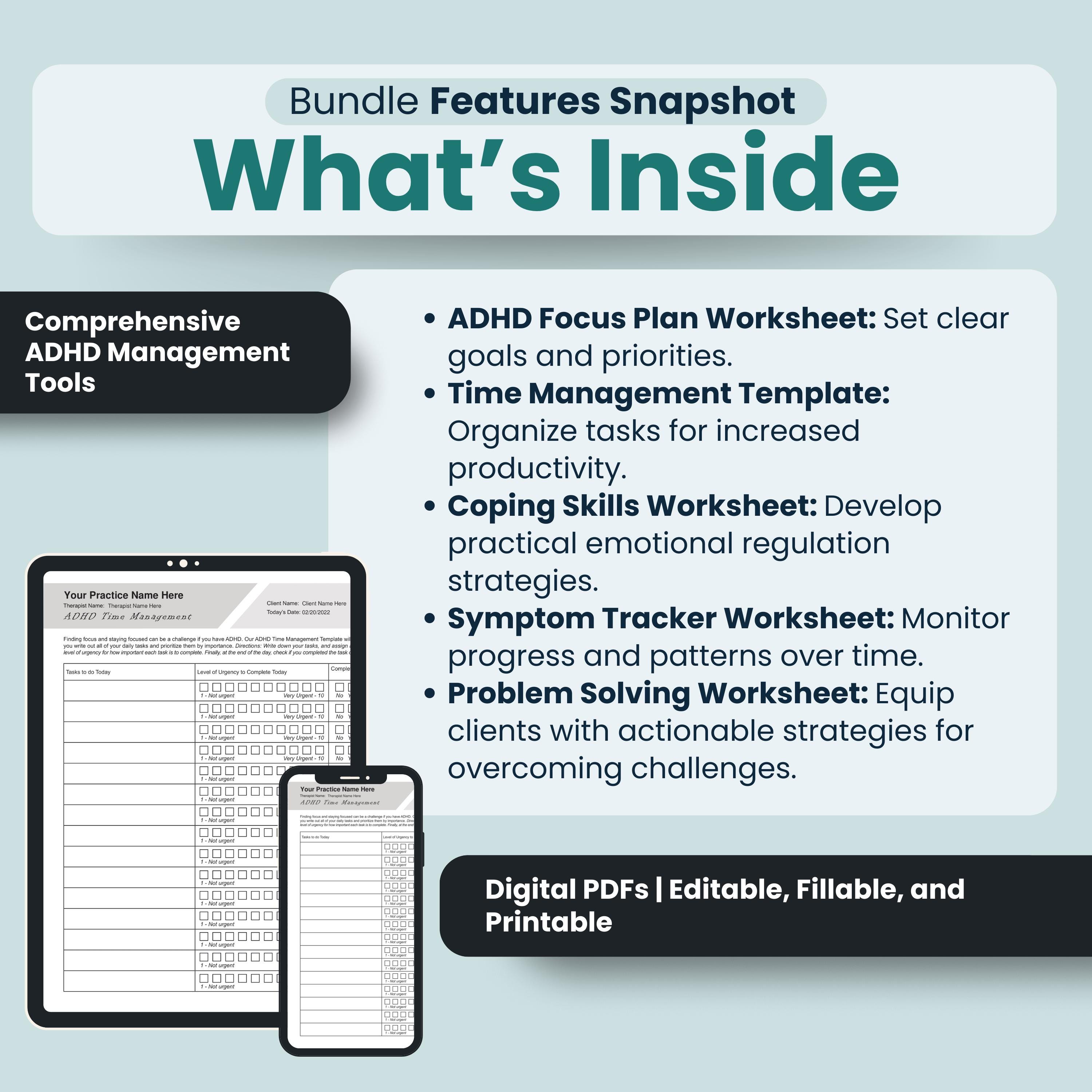 ADHD Worksheets Bundle, 20 Fillable/printable Templates, ADHD Executive ...