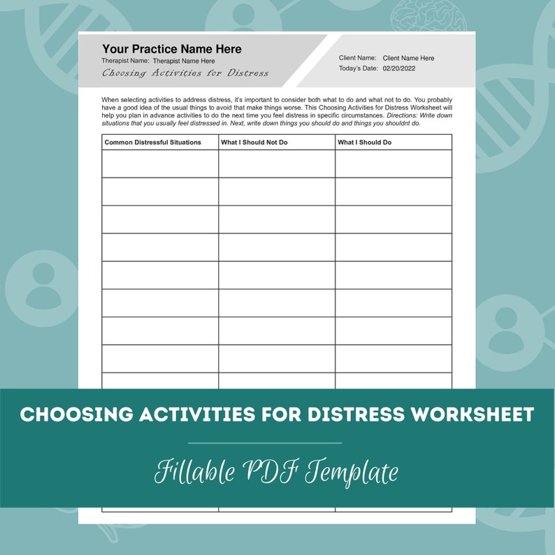 Choosing Activities for Distress Worksheet | Editable / Fillable PDF ...