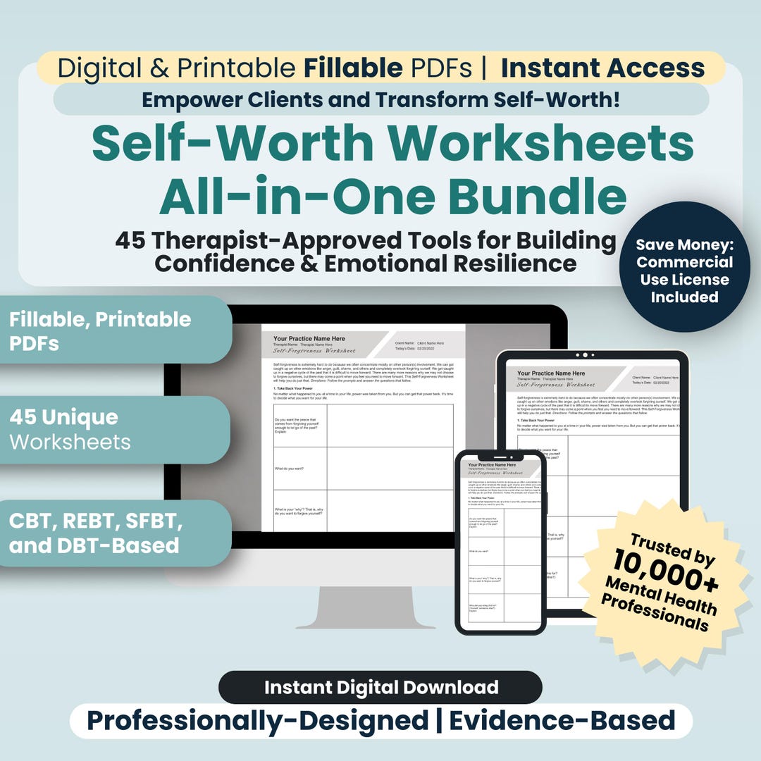 Self-esteem Worksheets Bundle, 26 Fillable/printable PDF Templates ...