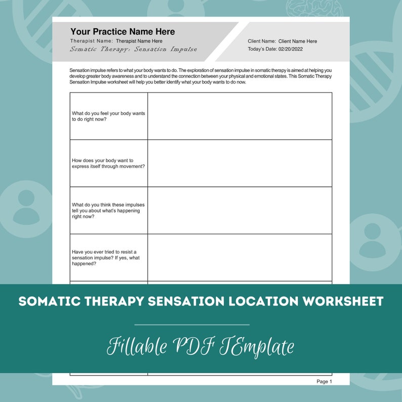 Somatic Therapy Sensation Impulse Worksheet | Editable / Fillable PDF ...