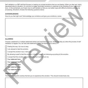 DBT Self Validation Worksheet | Editable / Fillable PDF Template | for ...