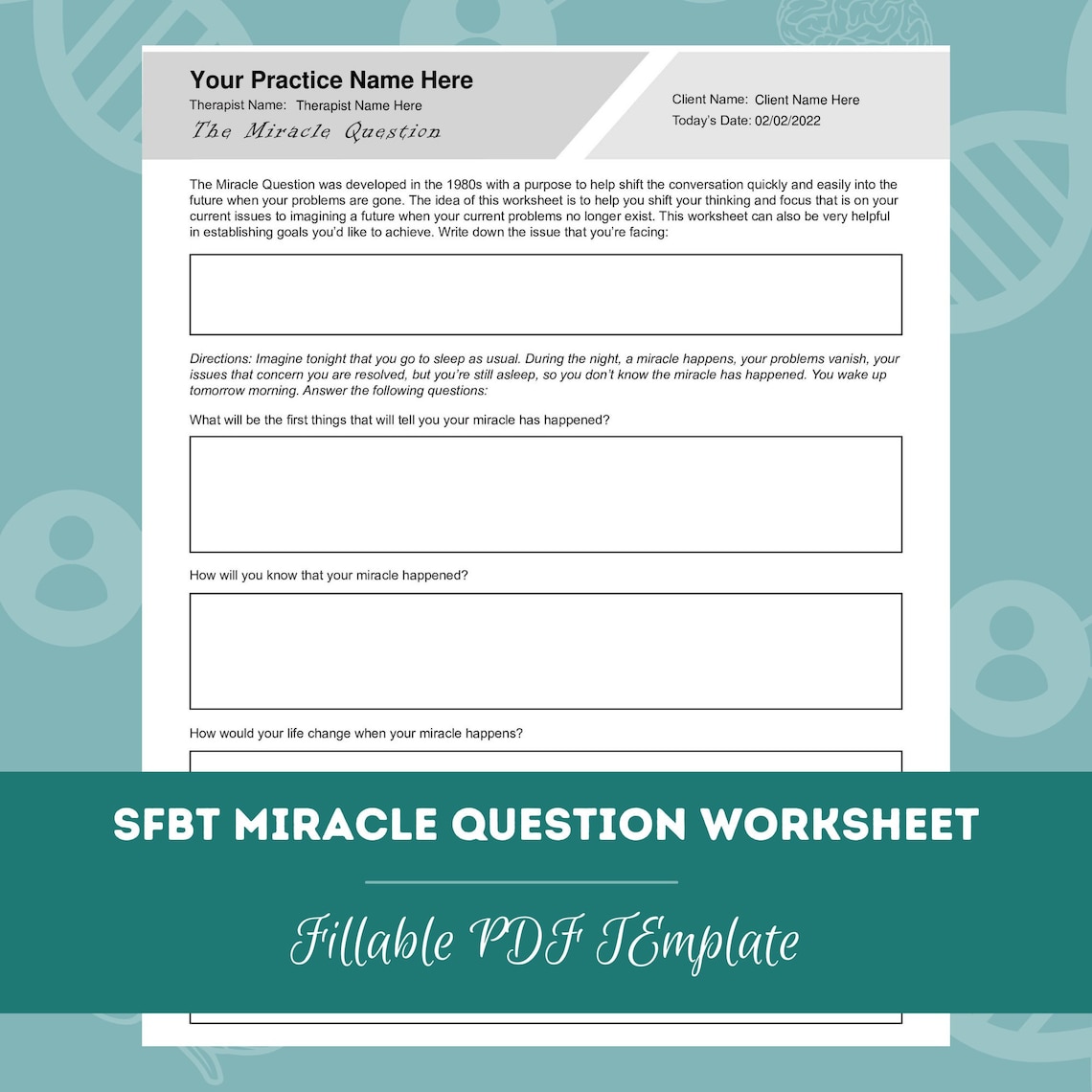 SFBT Miracle Question Worksheet | Editable / Fillable PDF Template ...