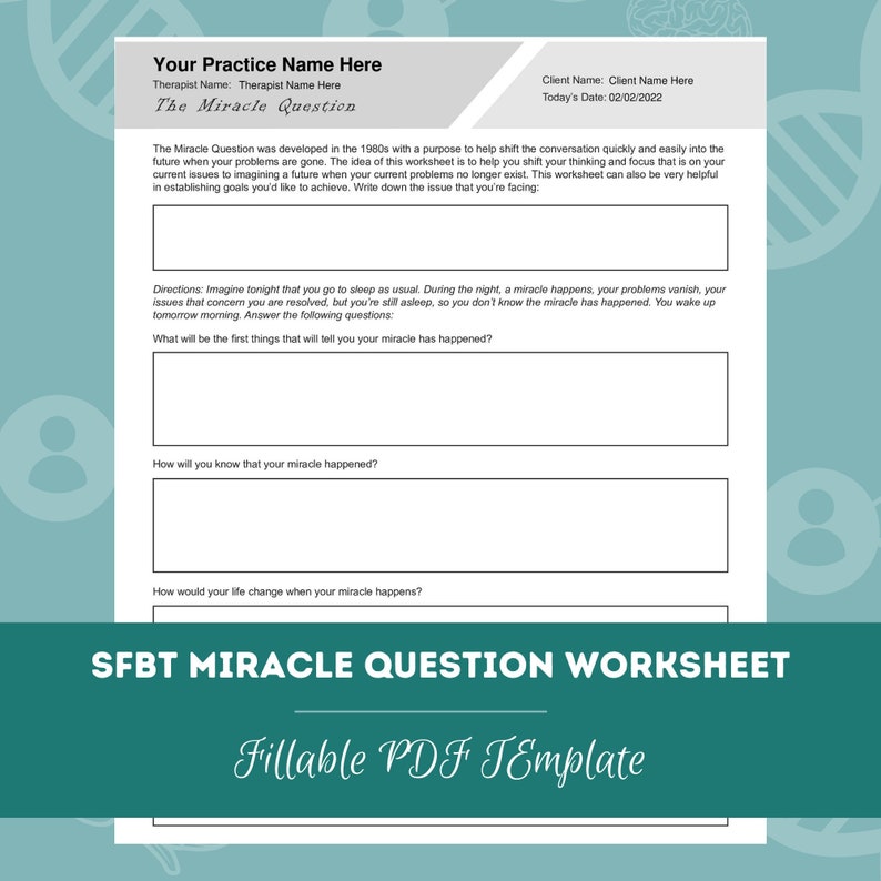 SFBT Miracle Question Worksheet | Editable / Fillable PDF Template ...
