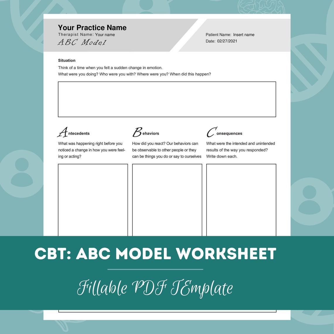 CBT: ABC Model Worksheet | Editable / Fillable PDF | for Counselors ...