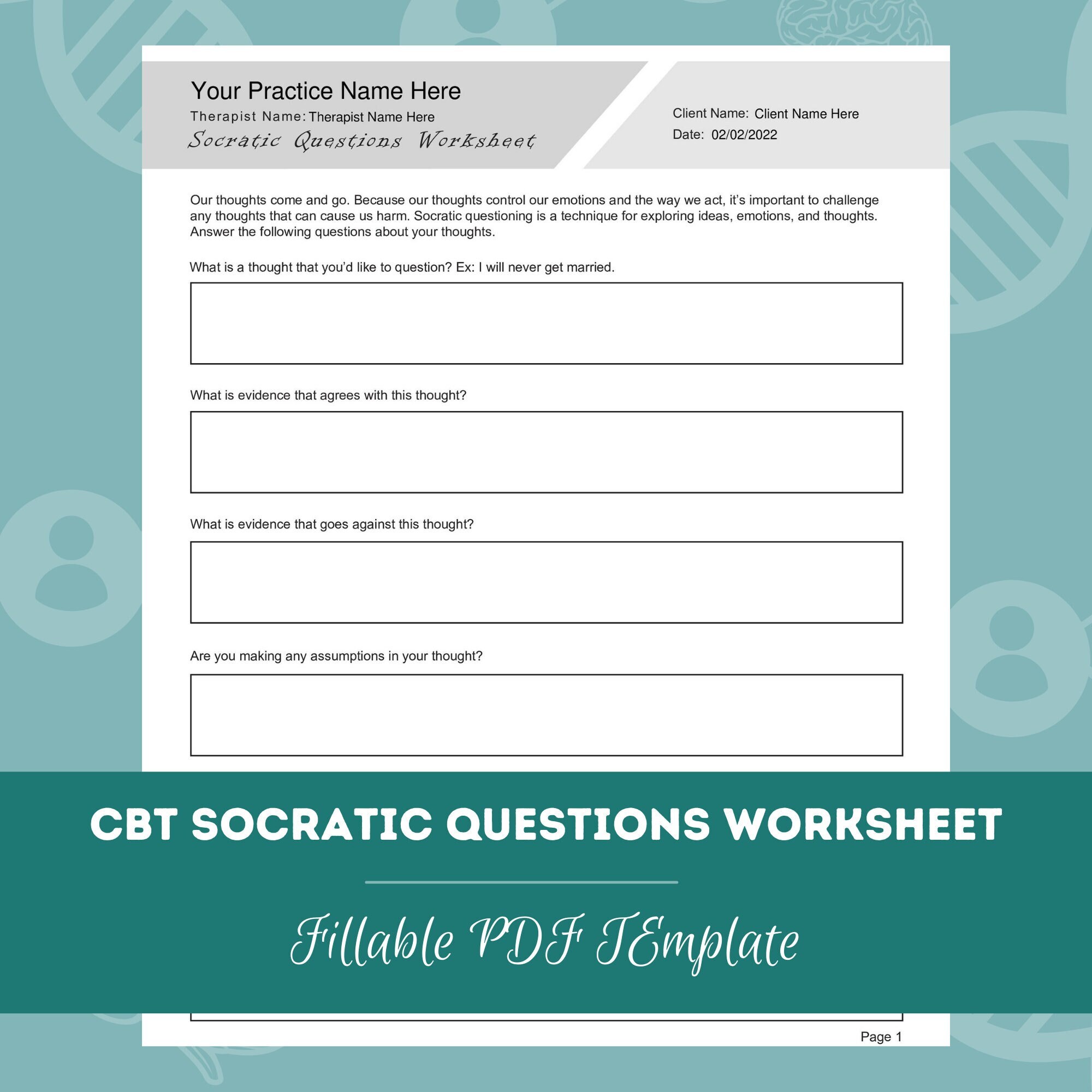 CBT Socratic Questions Worksheet Editable Fillable PDF Etsy CBT Socratic Questions Worksheet Editable Fillable PDF Etsy