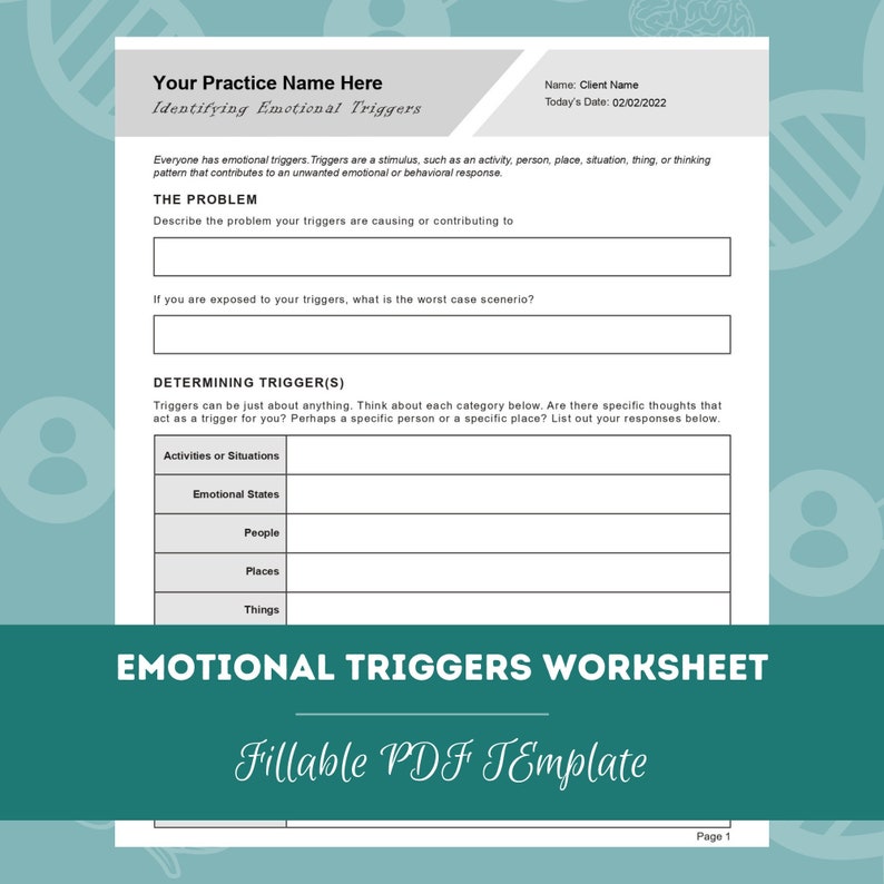 Emotional Triggers Worksheet | Editable / Fillable PDF Template | for ...
