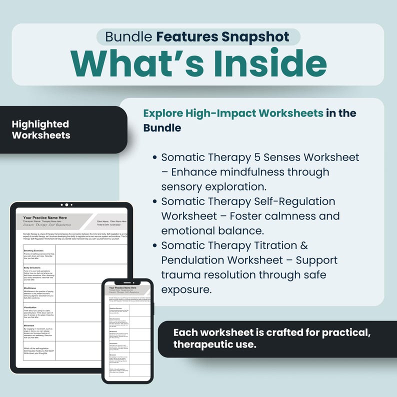 Somatic Therapy Worksheets Bundle, 23 Fillable/printable PDF Templates ...