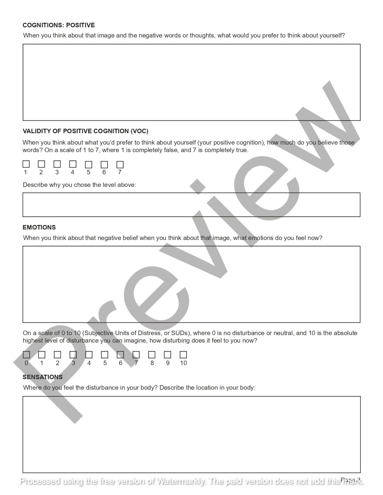 EMDR Phase 3 - Assessment Worksheet | Editable / Fillable PDF Template ...