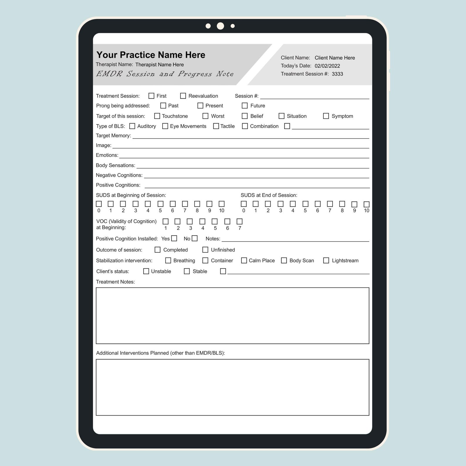 EMDR Session Note Worksheet | Editable / Fillable PDF Template | for ...